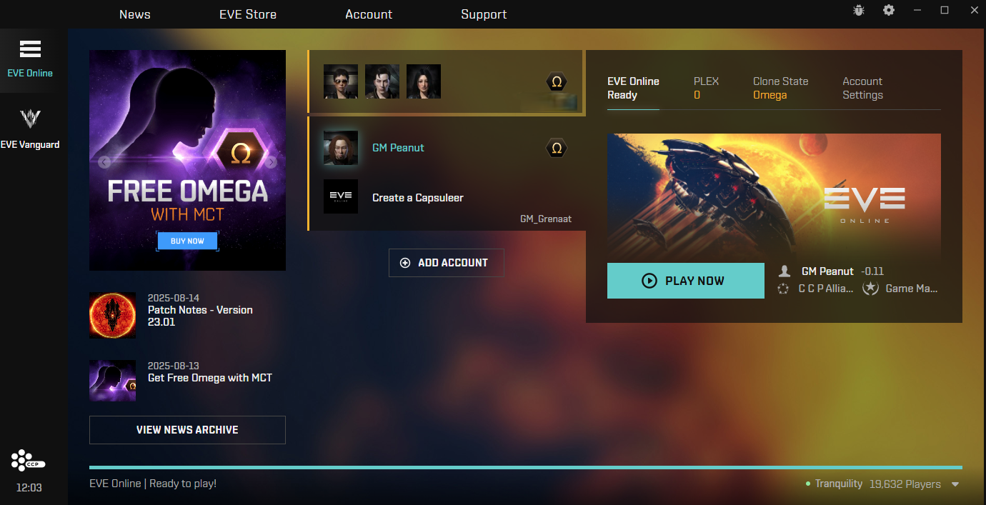 EVE Online and Vanguard Launcher – Vanguard